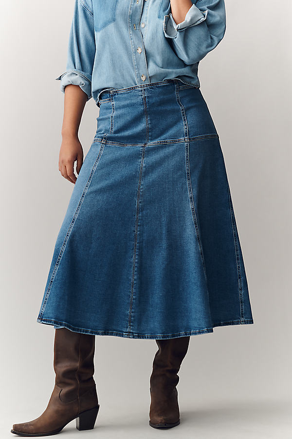 MAEVE Maeve Twyla Paneled Denim Midi Skirt
